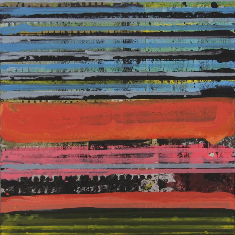 Stripes, preponderant blue and orange Painting by Doris Lasar | Saatchi Art