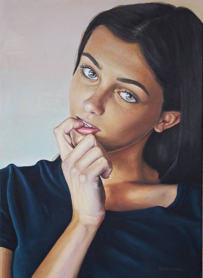 Green Eyes (SOLD) Painting by Wilfred Wittmann | Saatchi Art