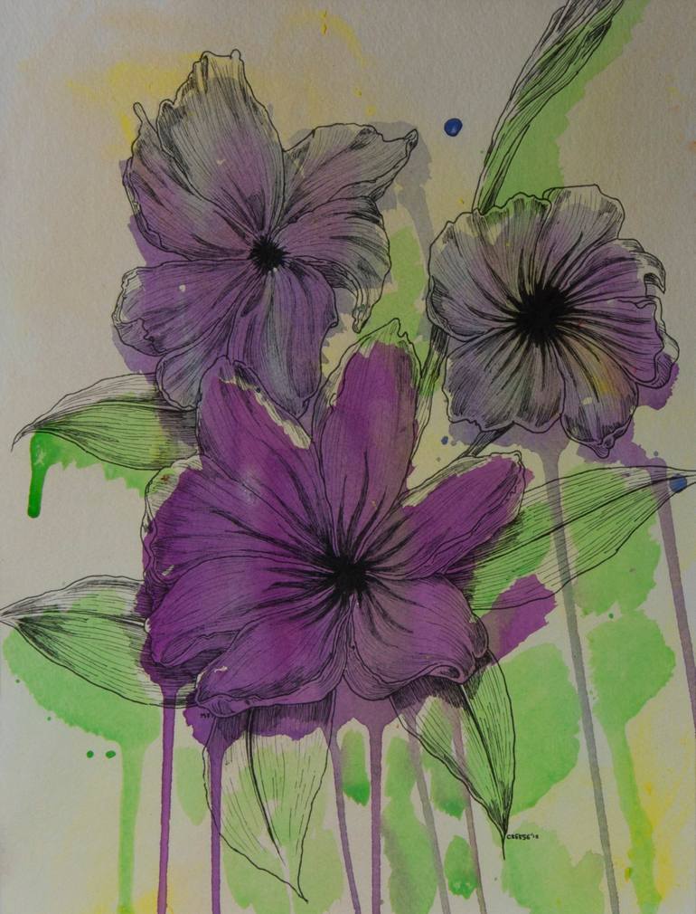 Melting Flowers 1 Drawing by Chris Siasat | Saatchi Art