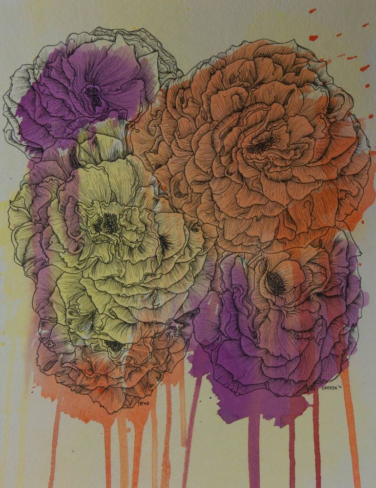 Melting Flowers 2 Drawing by Chris Siasat | Saatchi Art