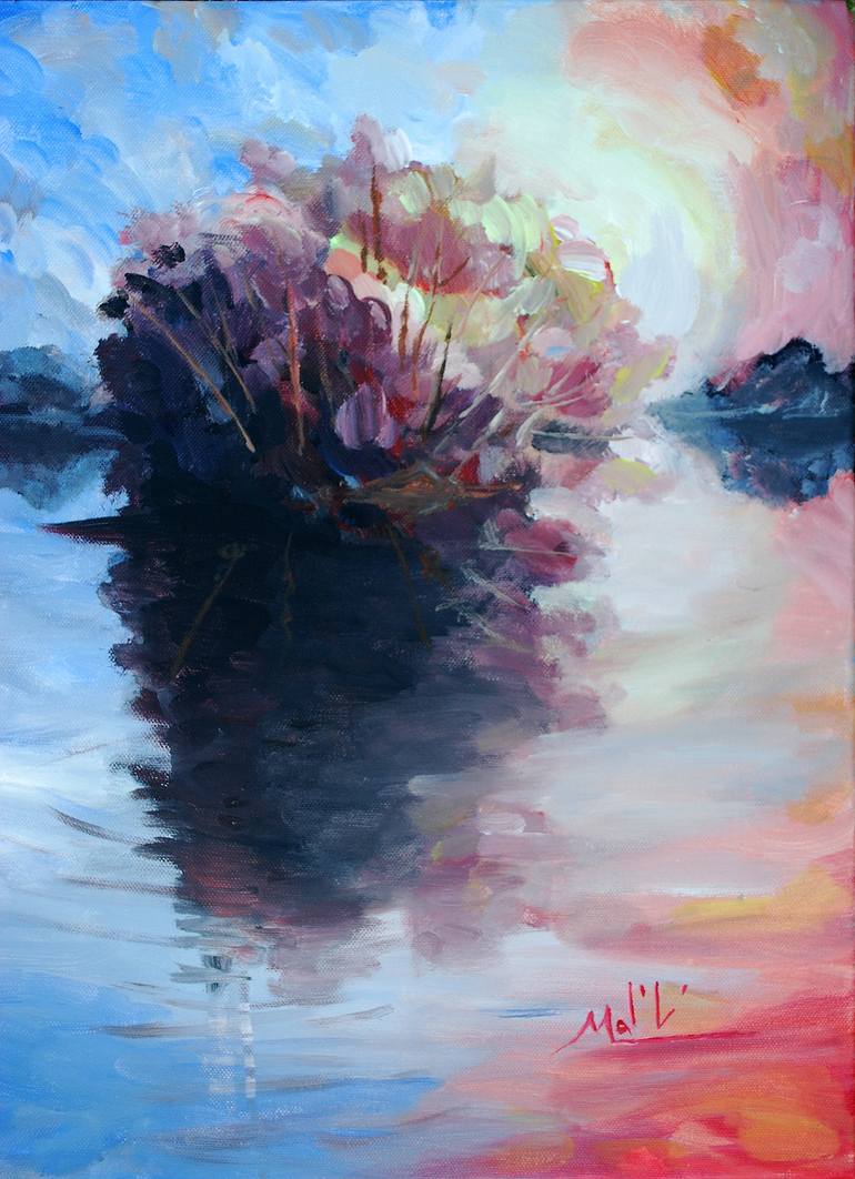Lake Fireworks Painting by Mark Malinowski | Saatchi Art
