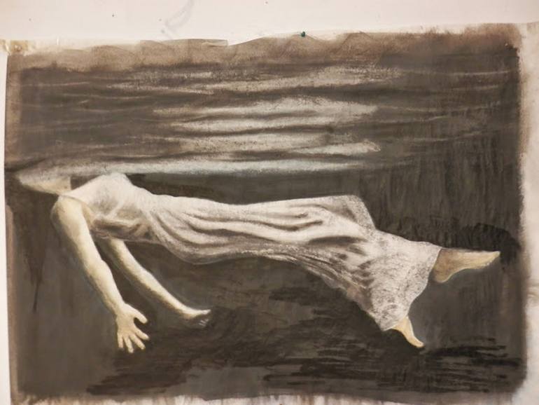 woman floating in the water Painting by Tommy Pavletic | Saatchi Art