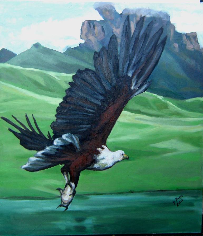 African Fish Eagel with catfish Painting by Janet Page | Saatchi Art