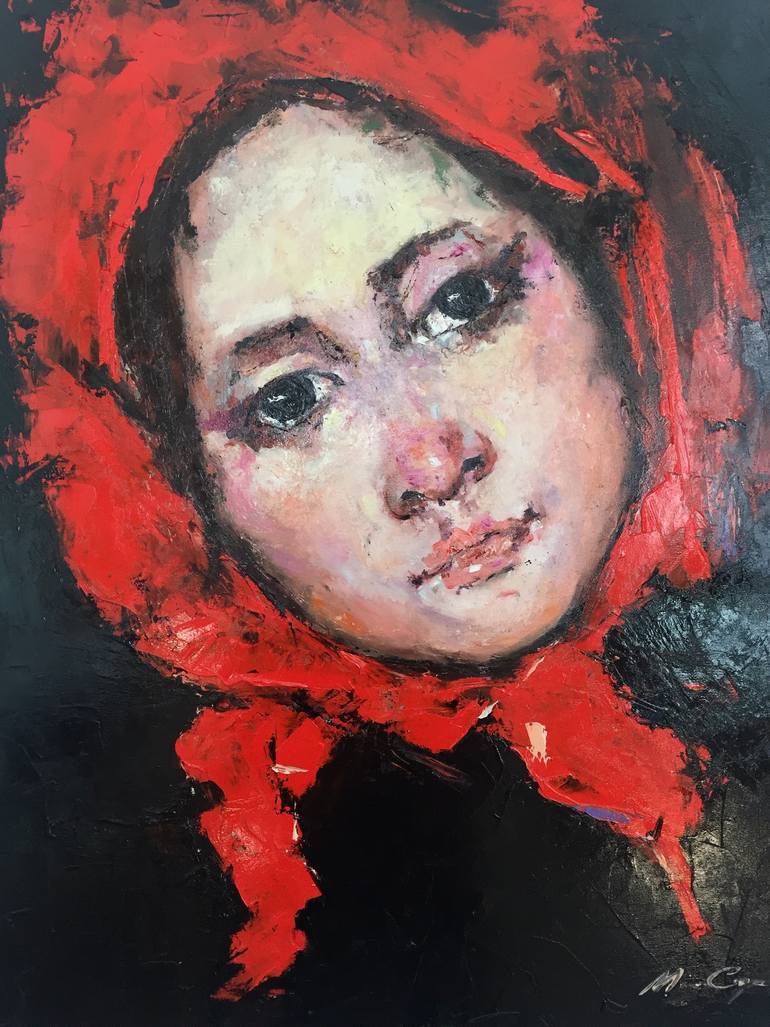 The Girl with Red Scarf Painting by Miruna Cojanu | Saatchi Art