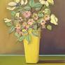Garden Flowers in Yellow Vase Painting by Leslie Winokur | Saatchi Art