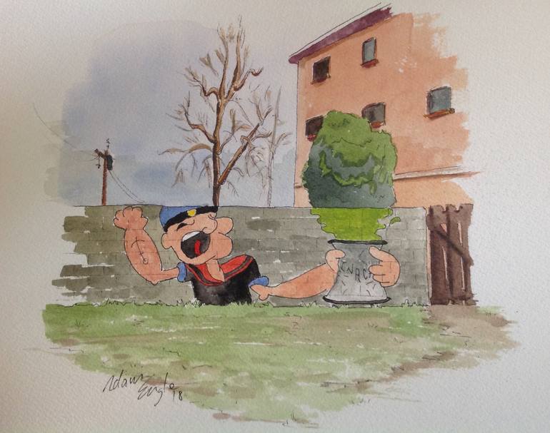 Popeye graffiti wall Painting by Adam Engle | Saatchi Art