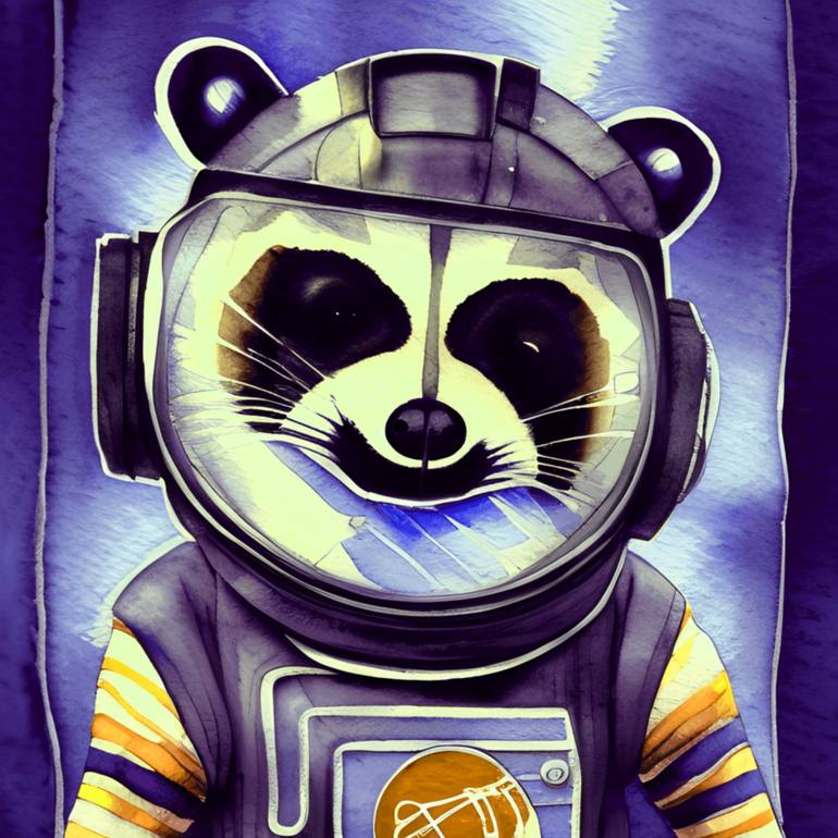 Outer-Space Raccoon Digital by Otis Porritt | Saatchi Art
