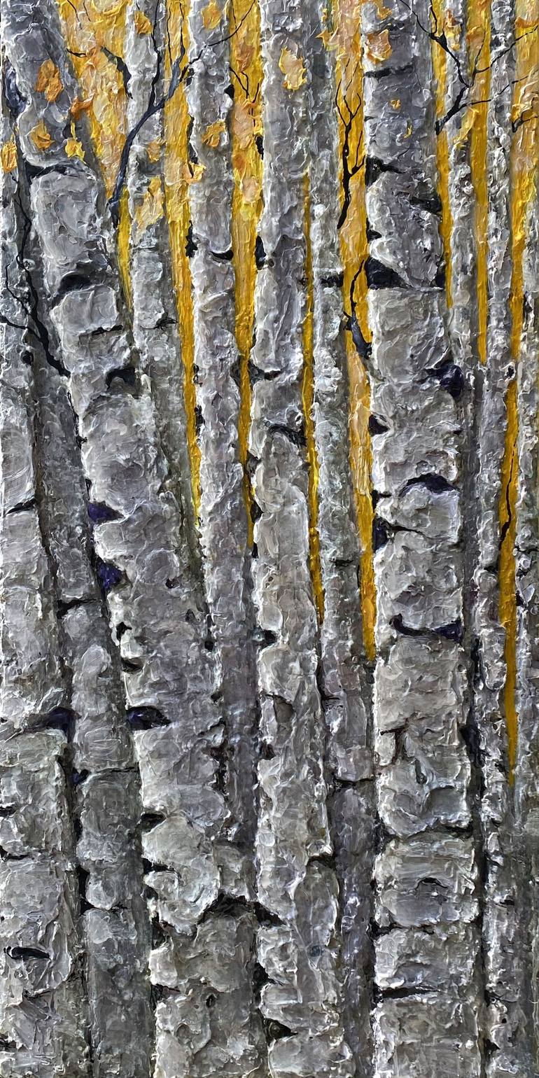 Textured Thick Birch Trees Painting by OLena Art | Saatchi Art