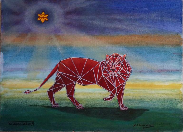 The Red Triangularism Lion Painting by Brian Clarkson | Saatchi Art