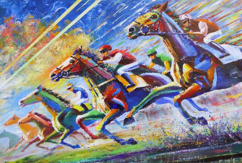EXPRESSIVE HORSE RACING ARTWORK, IMPRESSIONIST STYLE Painting by Ion ...