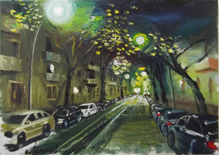 Berlins Night Streets, Nocturen Cityscape Scene, Original Oil Painting ...