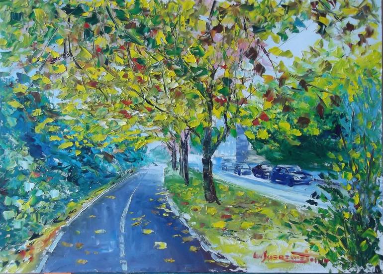 Berlins Autumn Alley Painting by Ion Sheremet | Saatchi Art