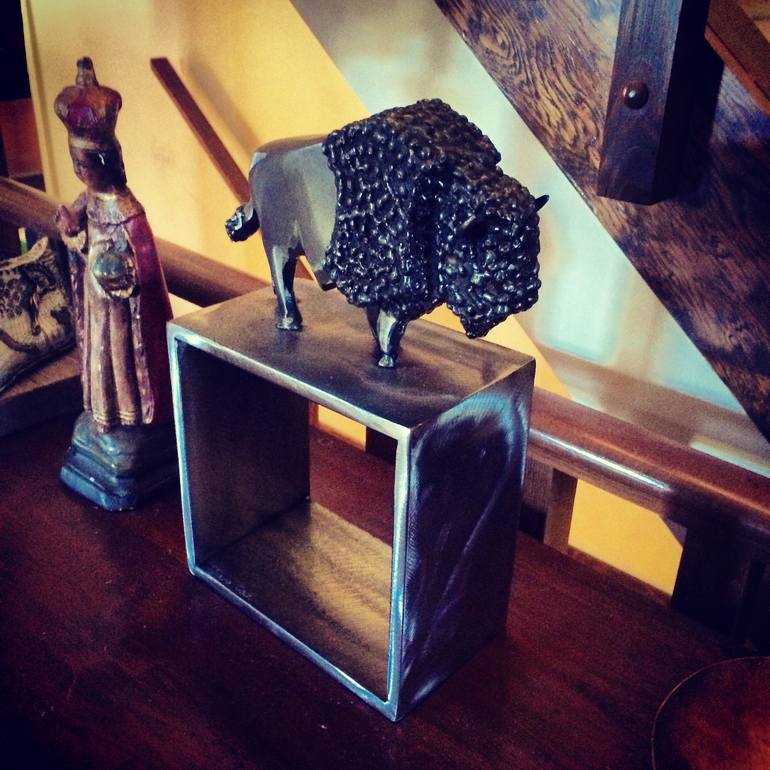Bison on a square base Sculpture by Slavo Cech | Saatchi Art