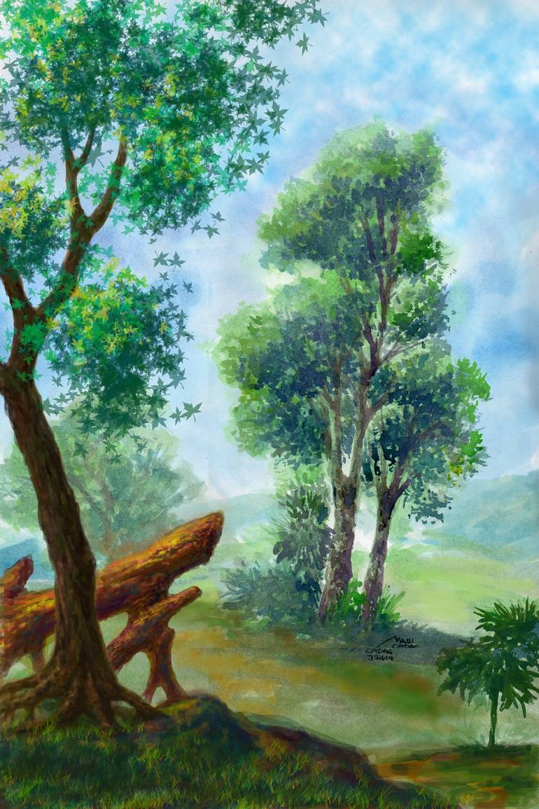 tree on my backyard Drawing by manuel cadag | Saatchi Art