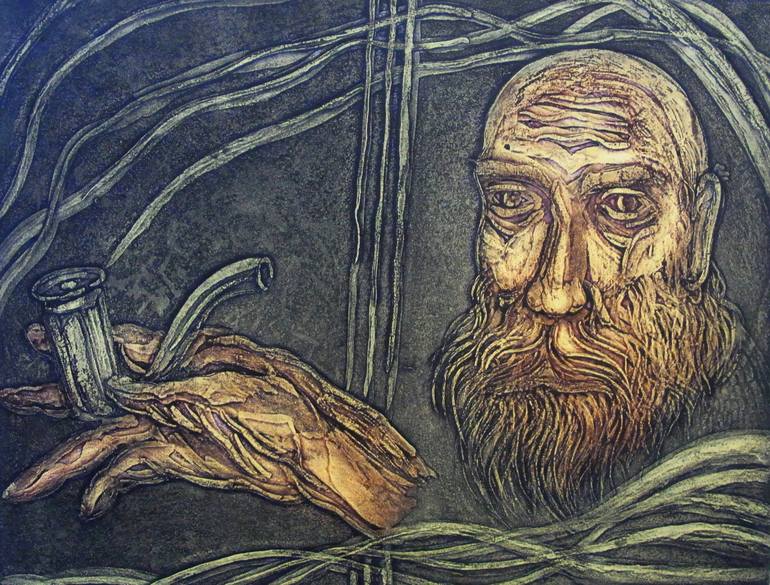 old monk Printmaking by Jampa Lungthok | Saatchi Art