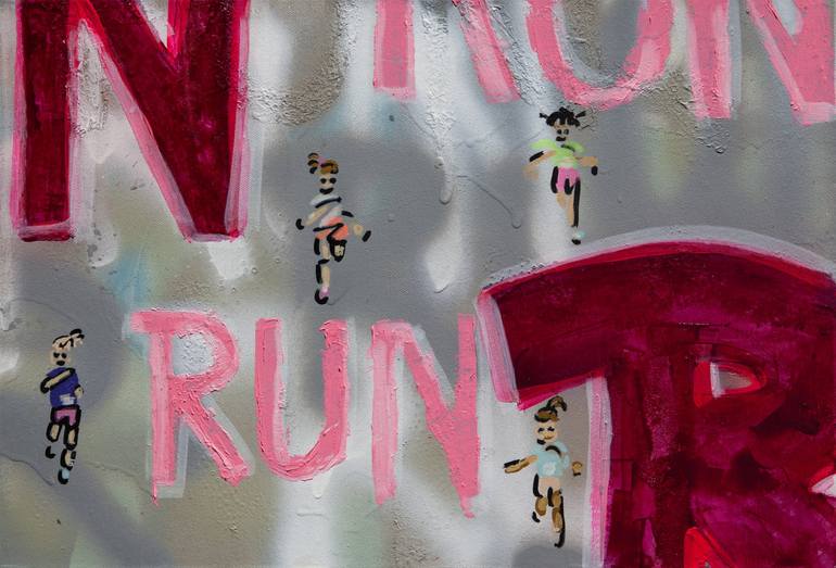 Little Runners Girls Collab Painting by Heather Blanton | Saatchi Art