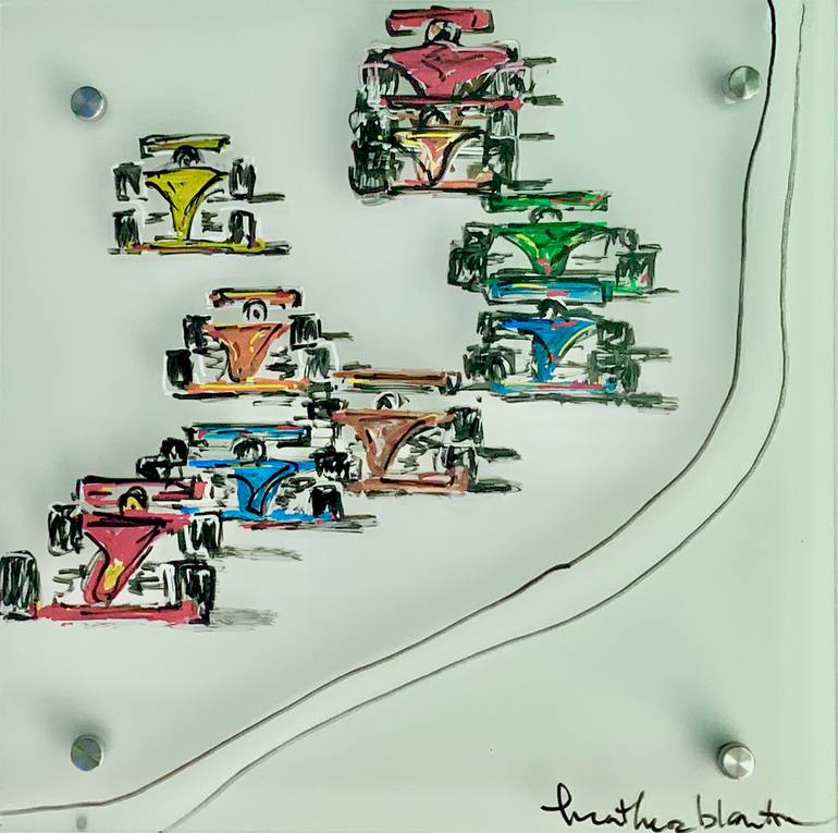 Formula One Car Race on Frosted Acrylic Painting by Heather Blanton ...