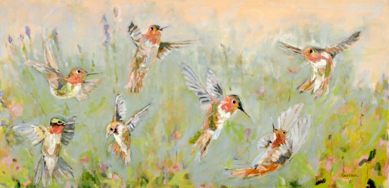 Hummingbirds in flight Painting by andi curran | Saatchi Art