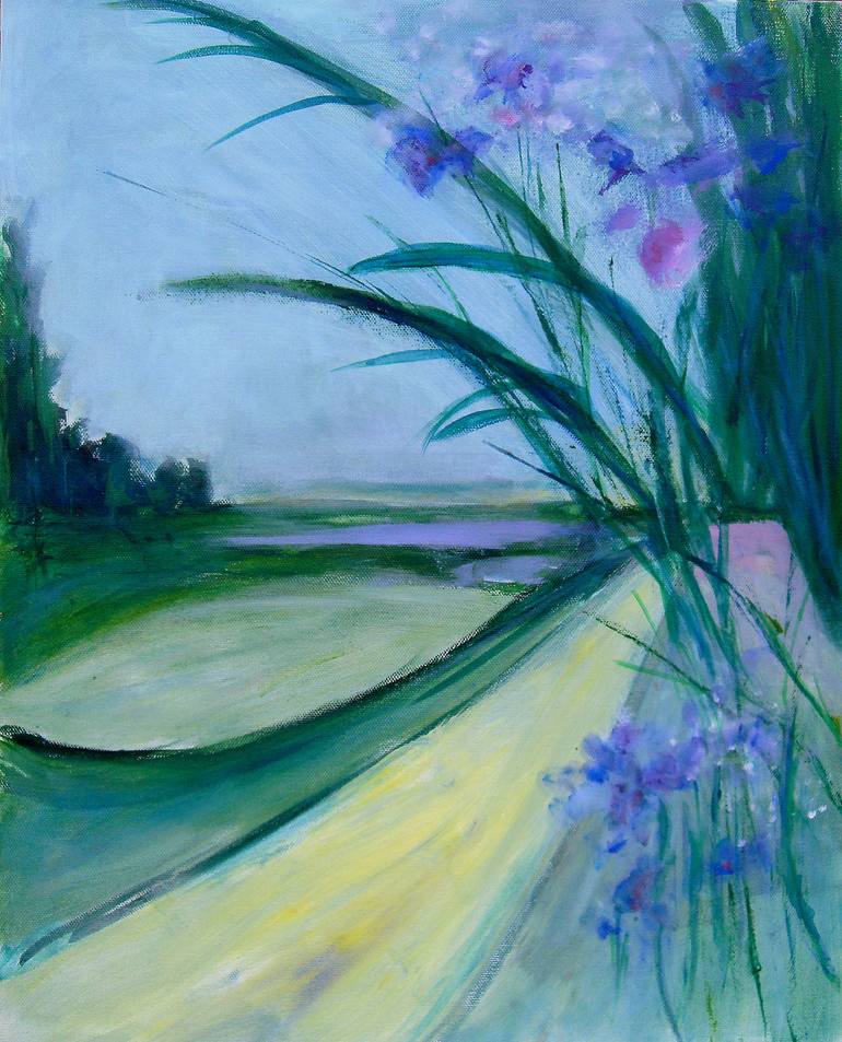 LANDSCAPE & VIOLET FLOWERS Painting by Aase Lind | Saatchi Art