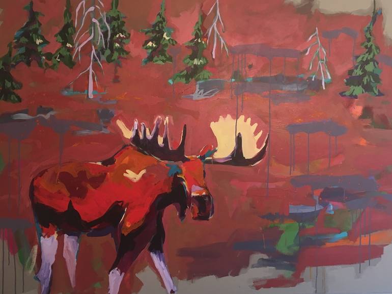 Moose in the Muskeg Painting by Elizabeth Harris | Saatchi Art
