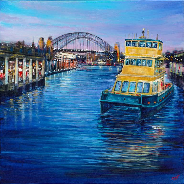 Lovely Night At The Harbour Painting by Shazia Imran | Saatchi Art