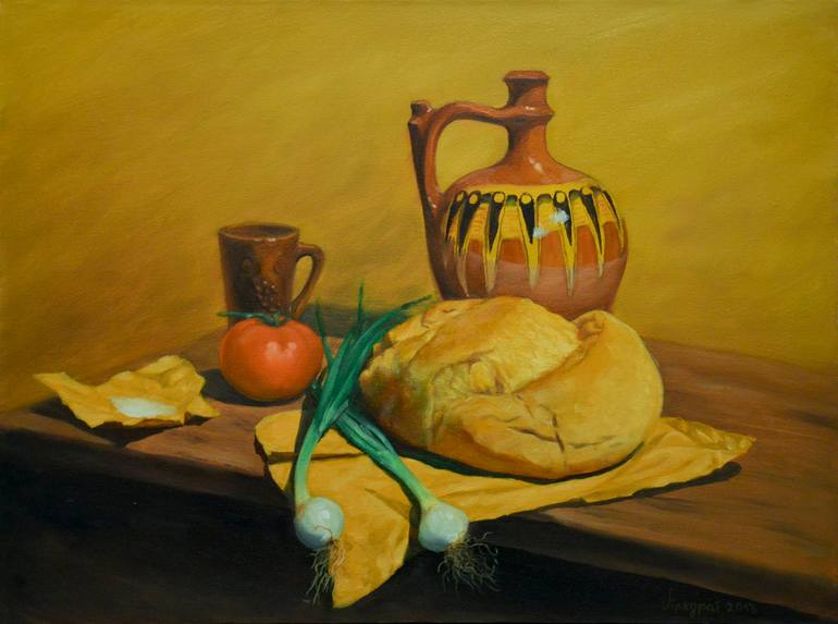 Still life with bread Painting by Predrag Ilievski | Saatchi Art