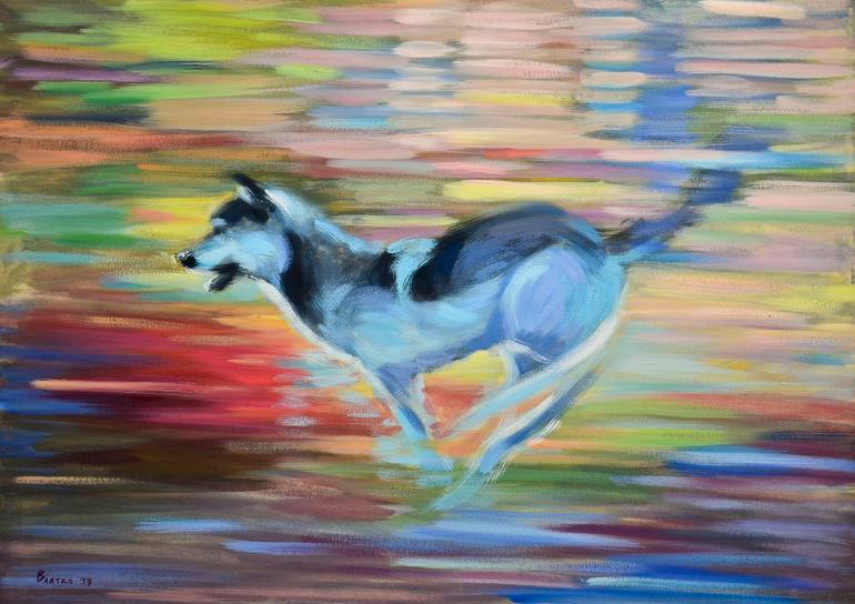 Wolf running Painting by Vladimir Ilievski | Saatchi Art