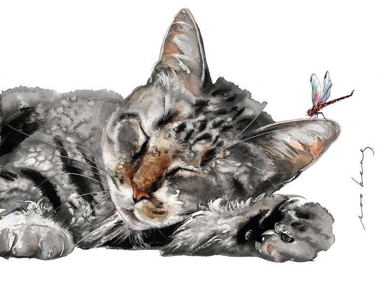 Purrfect Slumber Drawing by Soo Beng Lim | Saatchi Art