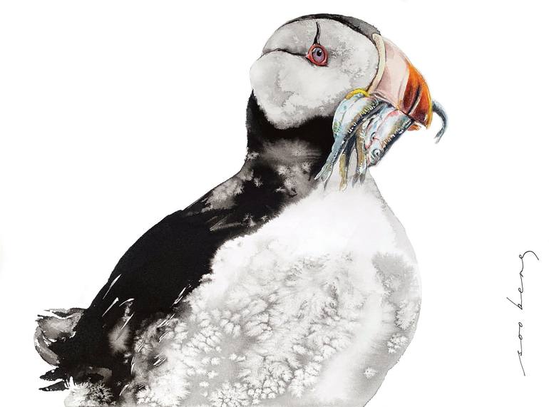 A Puffin's Delight Drawing by Soo Beng Lim | Saatchi Art United Kingdom