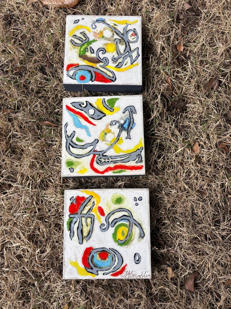 Ode to Miro’ Triptych Painting by Tricia Franklin | Saatchi Art