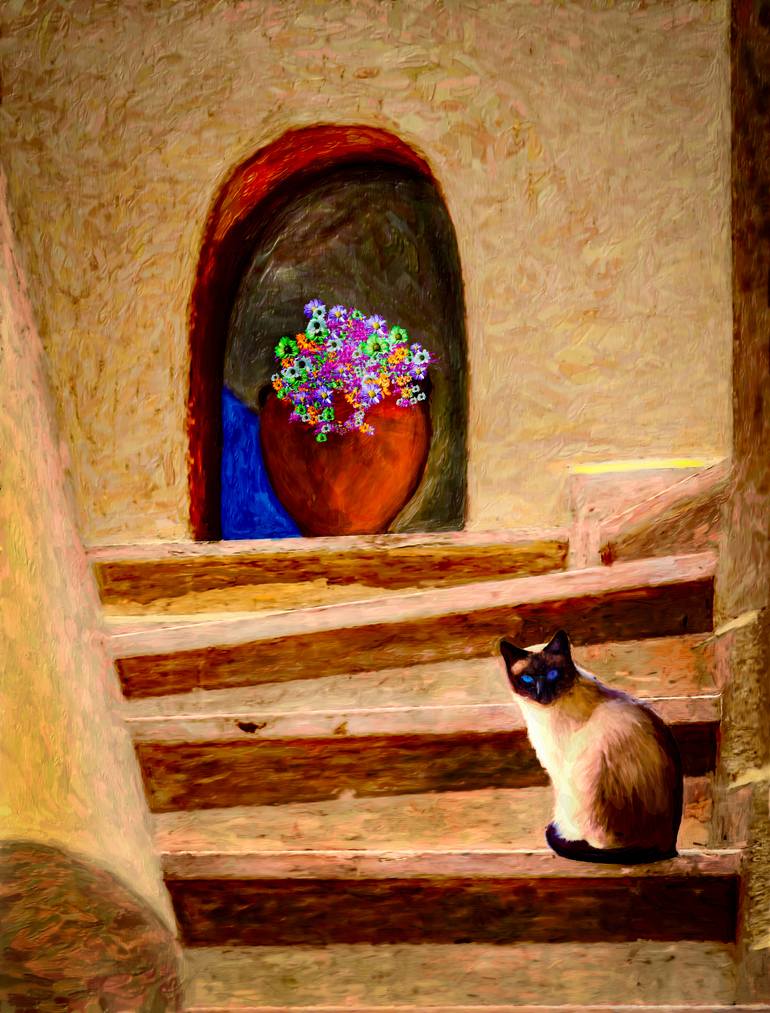 Stair Cat Painting by Wib Dawson | Saatchi Art