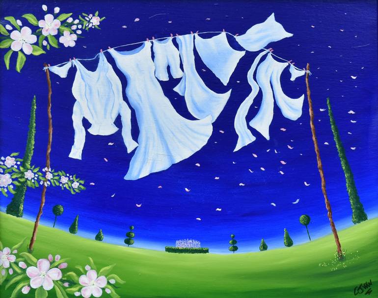 Washing Line of Spring Painting by Caroline Walsh-Waring | Saatchi Art