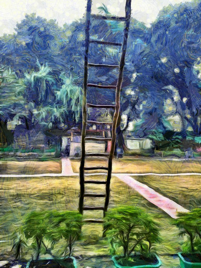 Ladder propped up against wall Photography by Ashish Agarwal | Saatchi Art