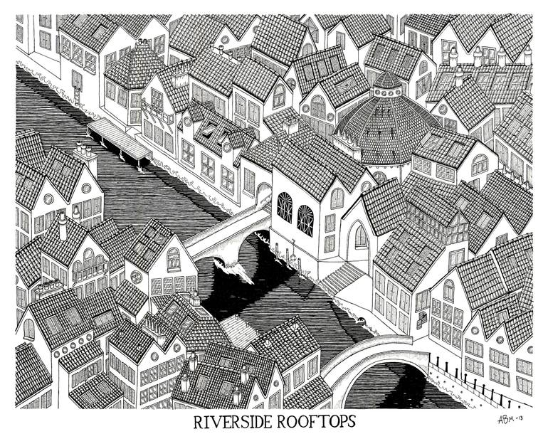 Riverside Rooftops Drawing by Aidan Meighan | Saatchi Art