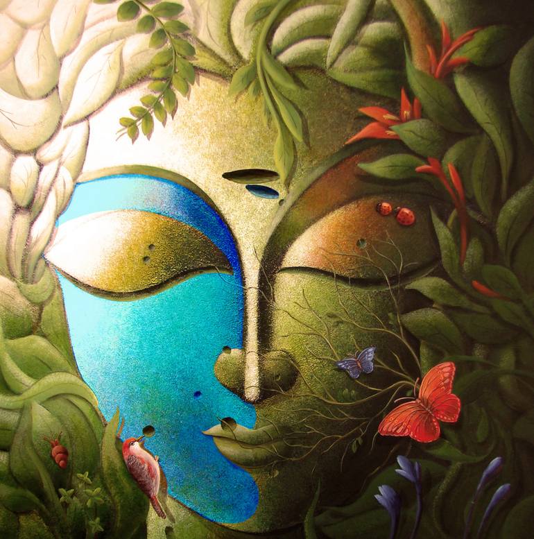The Green God Painting by Dhananjay Mukherjee | Saatchi Art