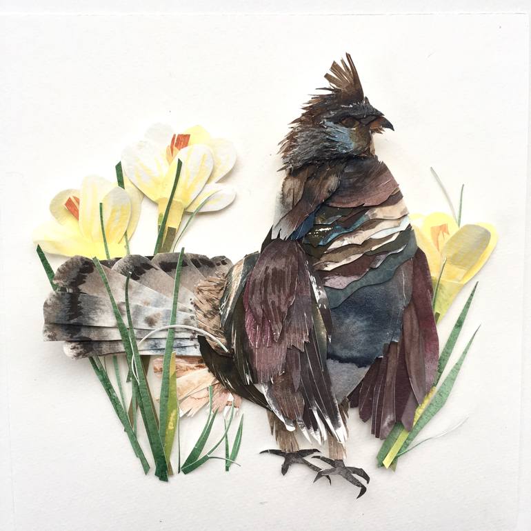 Paper Cut Framed Ruffed Grouse Painting by Sarah Suplina | Saatchi Art