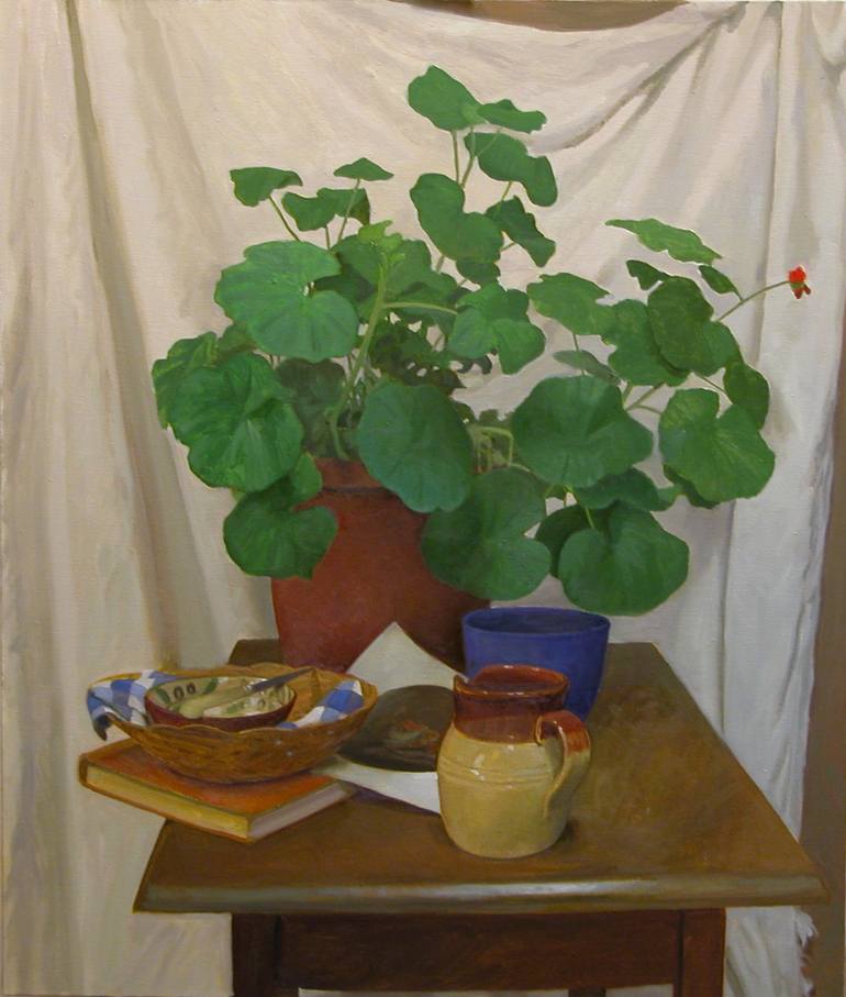Large Potted Geranium Painting by Gary Trento | Saatchi Art