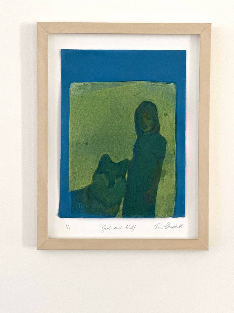 Girl and Wolf Printmaking by Trine Churchill | Saatchi Art