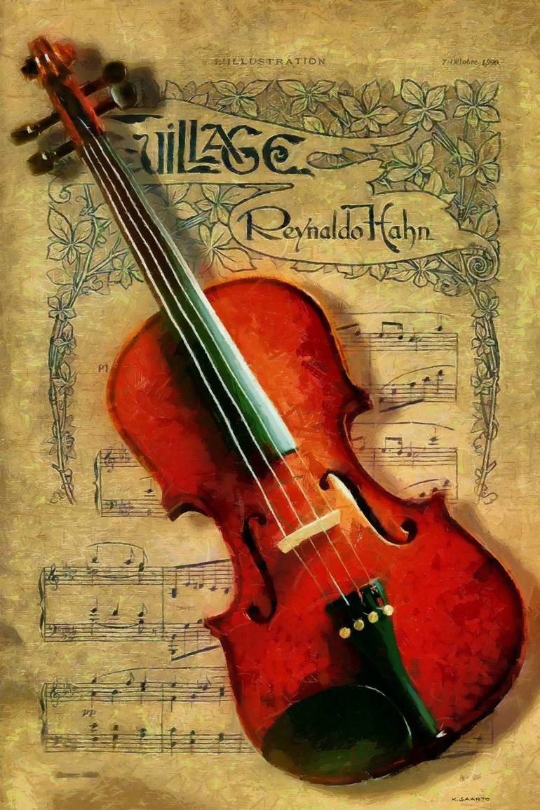 Violin and Notes Painting by Kai Saarto | Saatchi Art