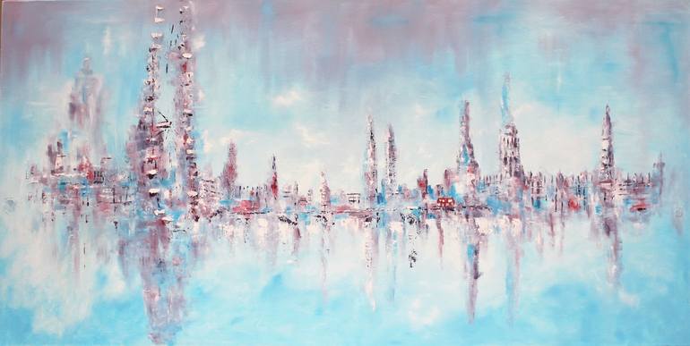 Looking down the Thames London Painting by chris sheldrake | Saatchi Art