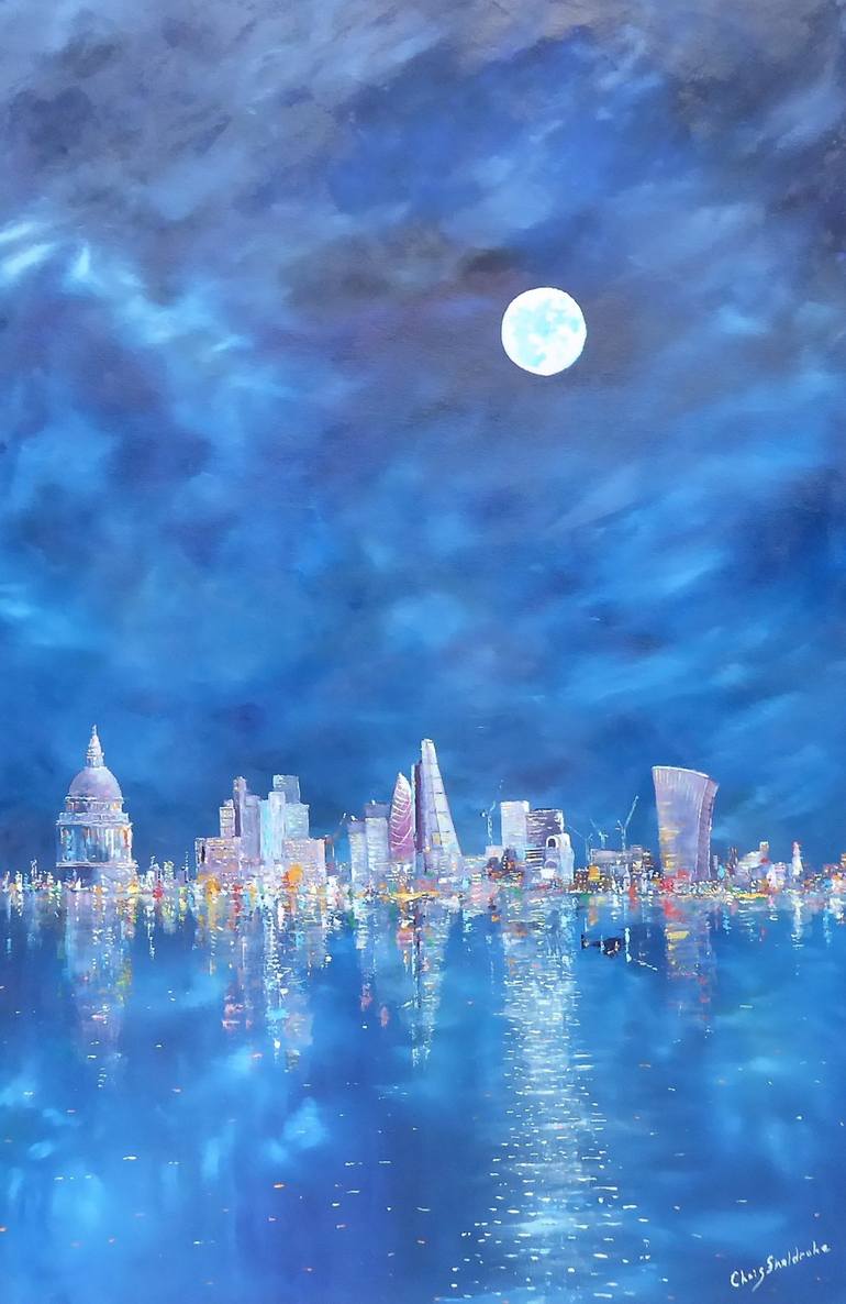 London Blue Moon Ref SN 0359 Painting by chris sheldrake | Saatchi Art