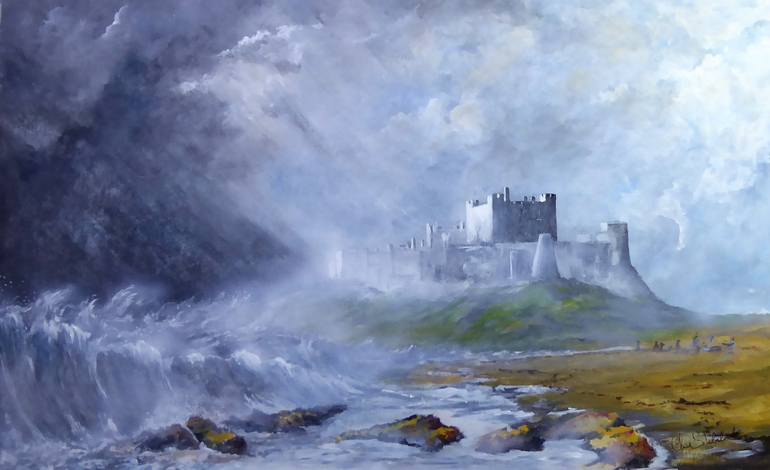 Bamburgh Castle Storm Sn 0438 Painting by Chris Sheldrake | Saatchi Art