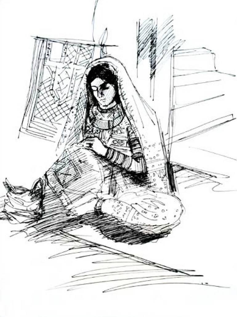 Indian Rural Woman Drawing by Neetu Saxena | Saatchi Art