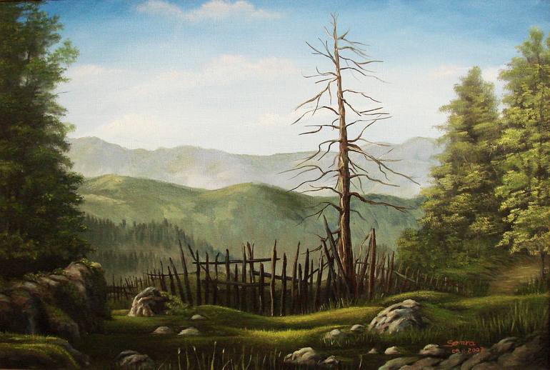 The Old fence and the Tree Painting by Semra Kalınbayrak | Saatchi Art