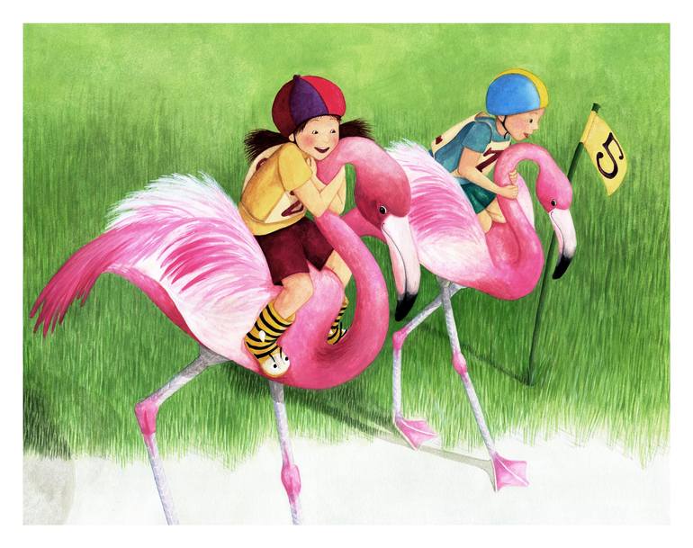 Flamingo Race Painting by Jennifer Tibbles | Saatchi Art
