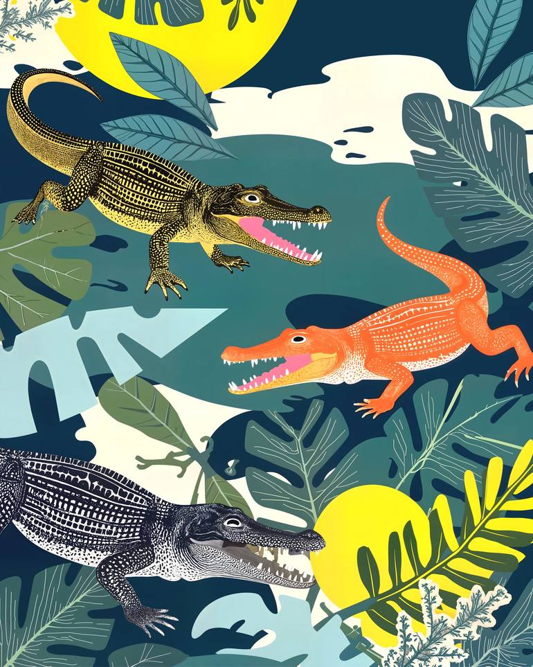 Three Crocodiles Digital by Uma Gokhale | Saatchi Art
