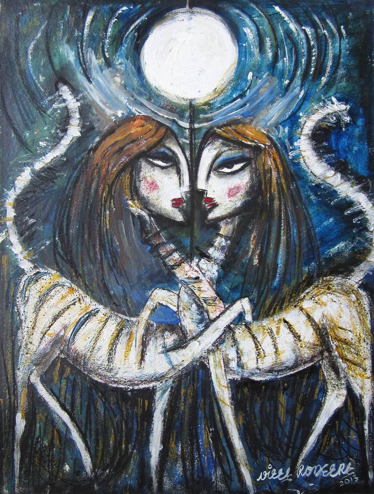 Mystical Figures in the Moonlight Painting by Nigel Rodgers | Saatchi Art