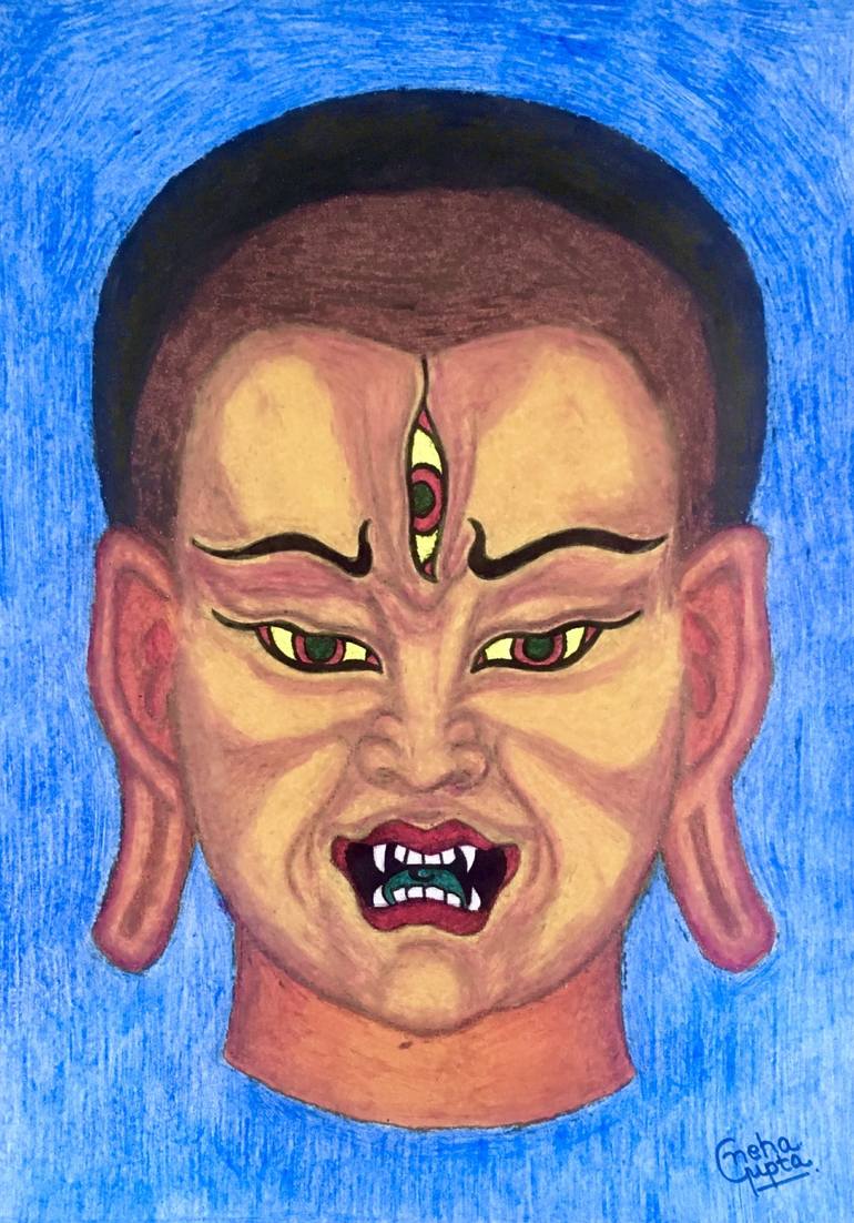 Vaisravana Kubera Wrathful Face Thangka Watercolour Painting by Neha ...