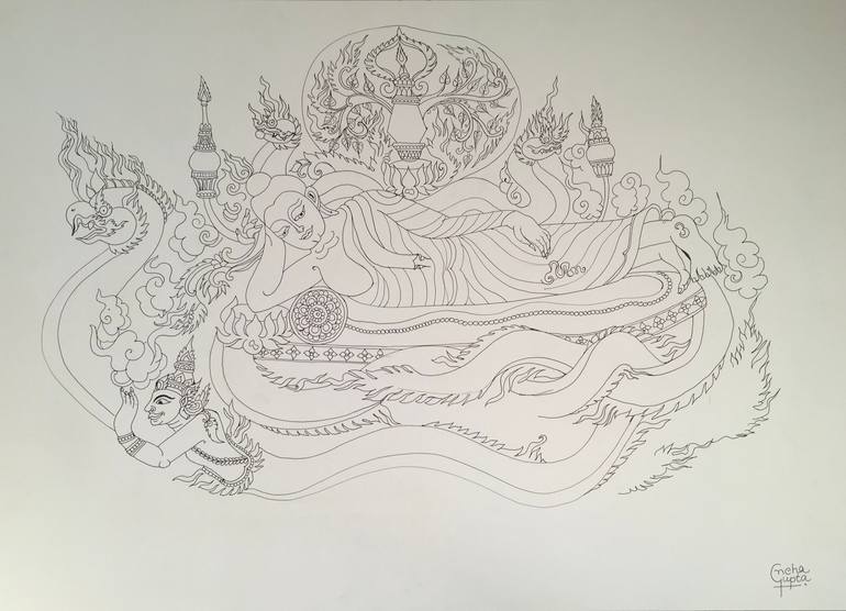Daily Art #64 Sleeping Buddha Colouring Page Illustration Drawing ...