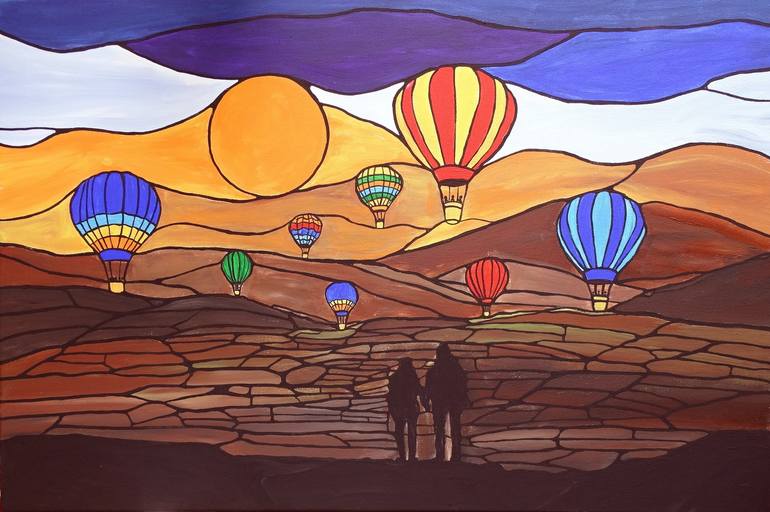 Hot air balloons coming home Painting by Rachel Olynuk | Saatchi Art